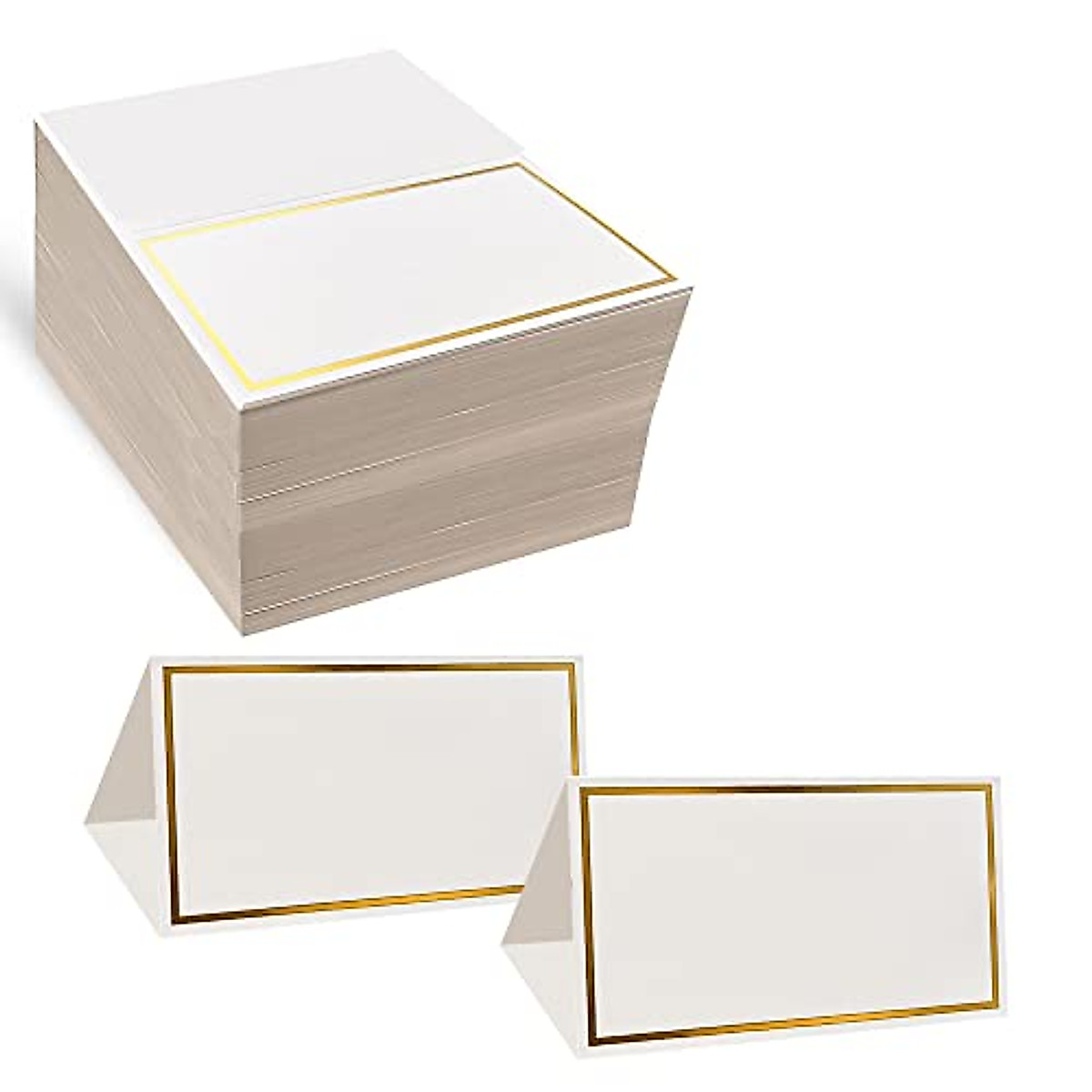 Evaster Place Cards Pack of 100 Premium Tent Name Place Cards for Table Setting with Gold Foil Border 2x3.5 inches - Perfect Place Cards for Weddings, Banquets Dinner Parties and any other Events