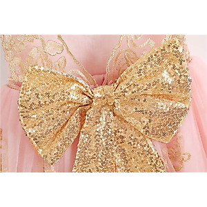 0-6T Big Bowknot Sequins Embroidered Lace Party Tutu Gown Toddler Baby Girls Dress with Headwear Easter Ball Gown Dress Pink 80