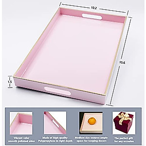 Decorative Tray, Marbling Plastic Tray with Handles, Rectangular Vanity Tray and Serving Tray for Bathroom, Kitchen, Ottoman and Coffee Table (Rectangle, Pink)