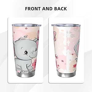 AYCZN Cute Elephant Butterfly 20 OZ Tumbler Stainless Steel Travel Coffee Mug, Cartoon Flower Insulated Water Bottle with Lid and Straws Leakproof Thermal Cup