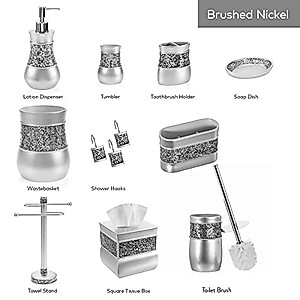 Creative Scents Gray Bathroom Accessories Set - 4 Piece Bathroom Decor Set for Home, Bath Restroom Set Features Soap Dispenser, Toothbrush Holder, Tumbler, Soap Dish - Bling Silver Mosaic Glass