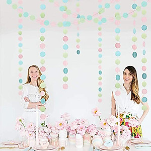 52 ft Pastel Party Decorations Easter Garlands Hanging Pink Blue Green Circle Dots Streamer Banner Backdrop for Spring Theme Birthday Party Decorations Unicorn Mermaid Party Supplies