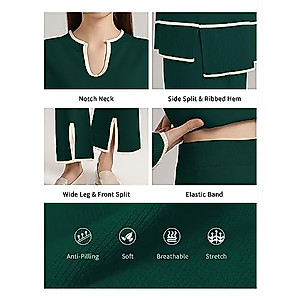 SuperPrity 2 Piece Sweater Sets for Women Winter Wide Leg Pants Knit Outfits Set Comfy Long Sleeve Lounge Wear Sweatsuit Set-L,Dark Green