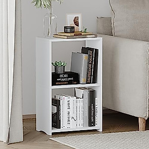 PIKPUK Side Table, Narrow End Table with Storage Shelf, Minimalist Bedside Tables Nightstand, Small Bookshelf Bookcase, Wooden Storage Shelves, Display Rack for Bedroom, Living Room, Office, White.