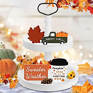 Fall Decor Fall Decorations for Home 4Pcs Wooden Coffee Cup Maple Leaf Car Sweater Weather Sign Farmhouse Table Tiered Tray Decor Thanksgiving Decorations