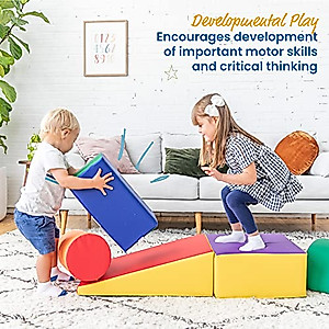 ECR4Kids SoftZone Climb and Crawl Activity Playset, Lightweight Foam Shapes for Climbing, Crawling and Sliding, Safe Foam Playset for Toddlers and Preschoolers, 5-Piece - Assorted