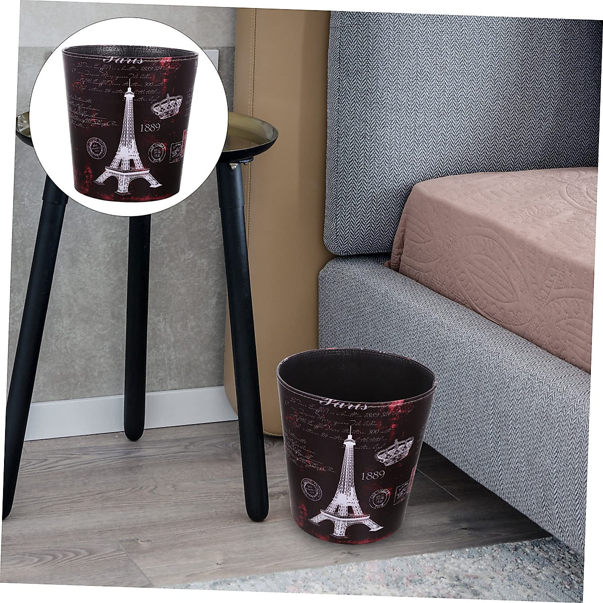 BUGUUYO Vintage Style 13 Gallon Faux Leather Trash Can with Lid for Home, Office, Kitchen