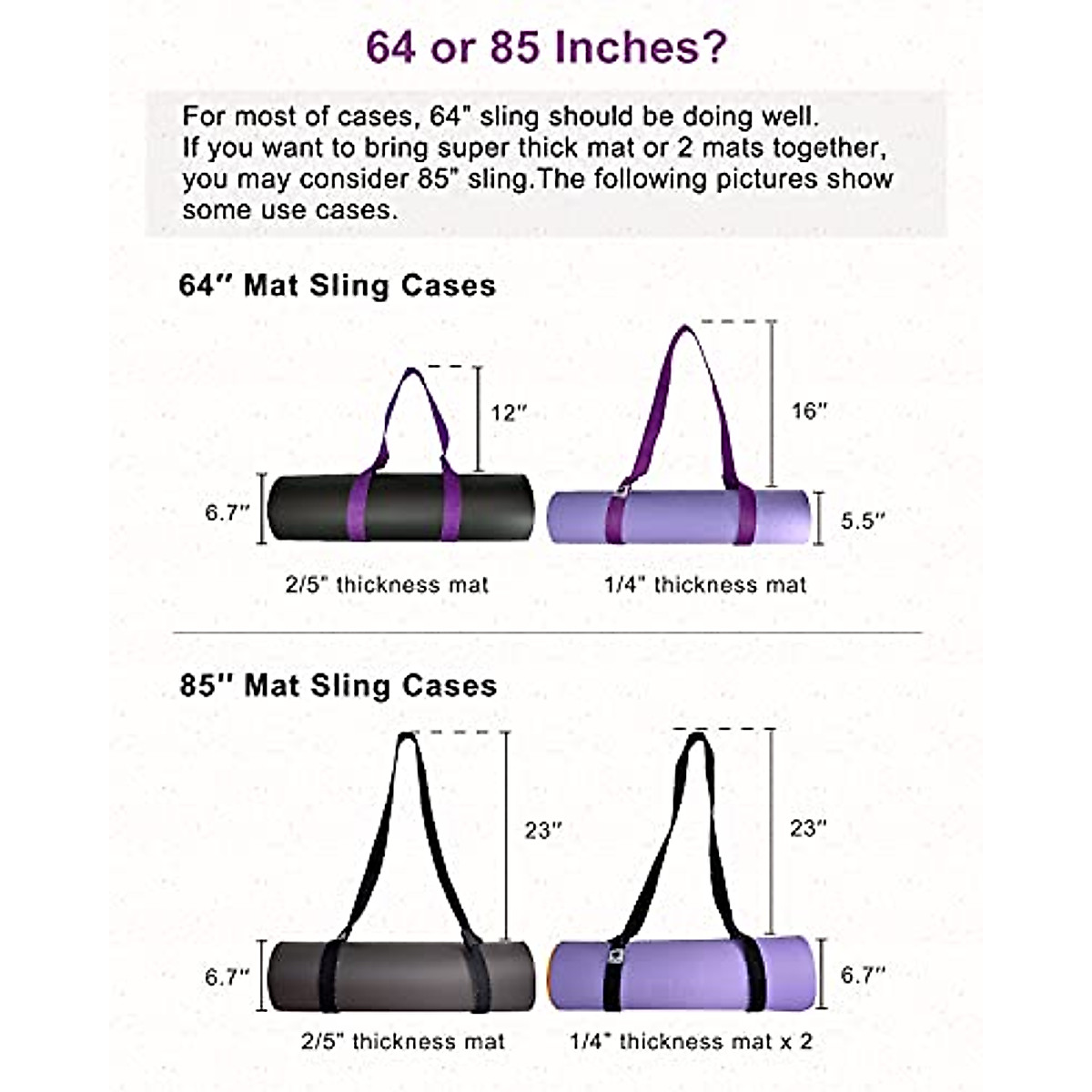 Tumaz Yoga Mat Strap [MAT NOT Included] (2 Sizes) with Extra Thick & Comfy Delicate Texture, Adjustable Yoga Mat Carrier