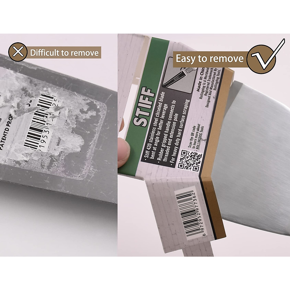 ROLLINGDOG 3 Inch Pole Scraper - Stainless Steel Bent Blade With Anti-Slip Rubber Handle, Heavy Duty Paint Remover Scraper Tool