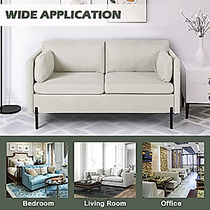 LINLUX 55''W Upholstered Modern Loveseat Sofa Couch for Living Room, Fabric Small Love Seat w/ 2 Pillows and Iron Legs, 2 Seat Small Couches for Small Spaces, Bedroom, Apartment, Office, Light Beige