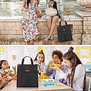 Lacdo Lunch Bag for Women Men Insulated Lunch Tote Bags Waterproof Reusable Lunch Box Soft Cooler with Pockets for Work Travel Picnic, Black