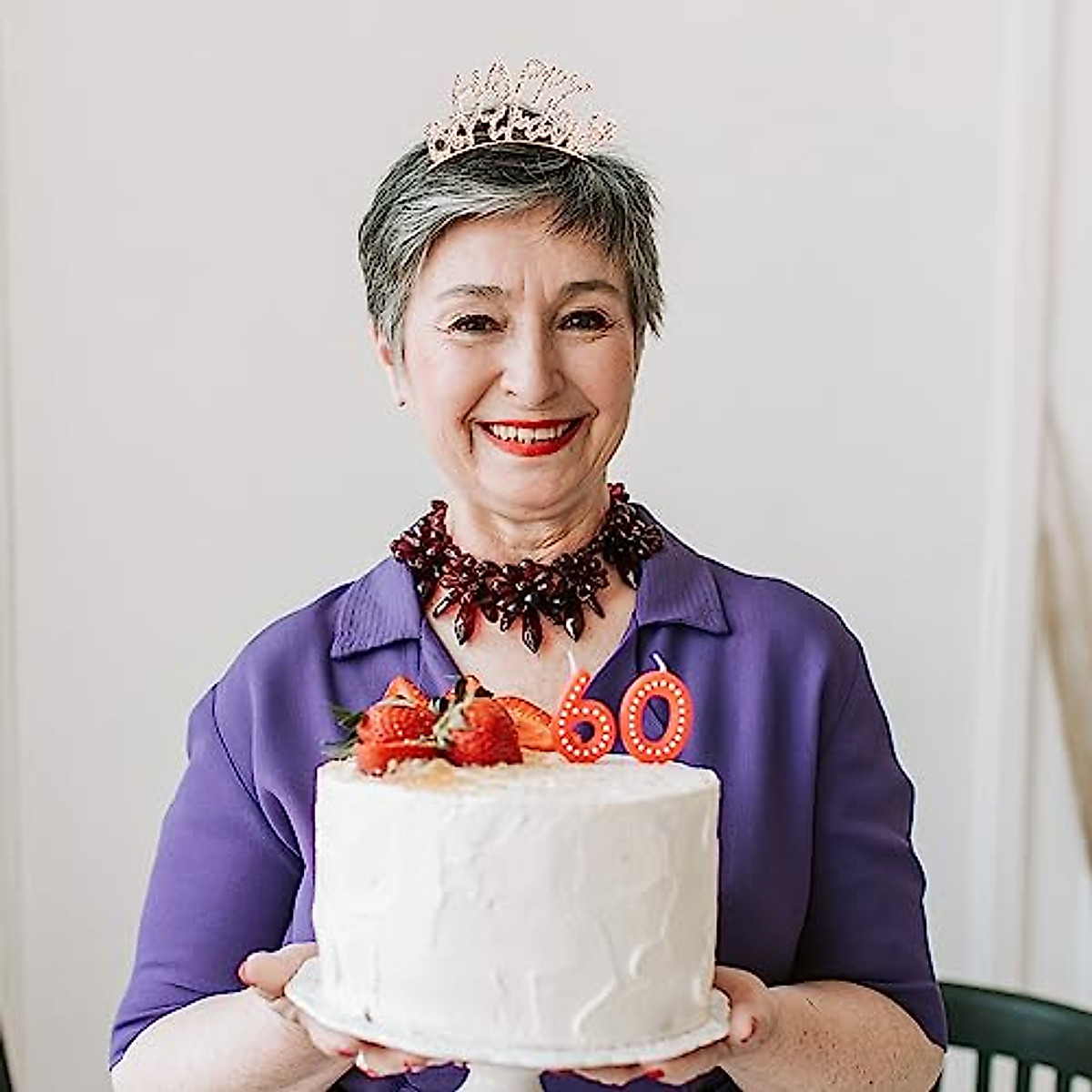 Birthday Crown Silver Rhinestone Birthday Tiara Birthday Party Decorations for Women Birthday Party Favors for Girls 16th 21st 30th 40th 50th 60th Birthday Crown Crystal Hair Accessories for Party(Rose Gold)