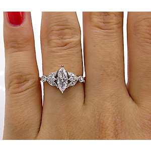 BeBold 3Ct Marquise Cut Moissanite Vintage Inspired Leaf Accent Engagement Ring for Women Sterling Silver Dual Rhodium Plated