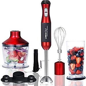 Immersion Blender LINKChef Hand Blender 5 in 1 Powerful 20 Speed Emulsion Blender with 800ml Beaker, Egg Whisk,500ml Food Grinder, Ice crush Blade,for Puree Infant Food, Smoothies, Sauces and Soups
