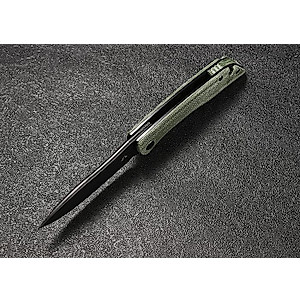 CMB Made Knives 3"Blaze Black D2 Liner Lock Flipper Folding Pocket Knife Green Micarta Handle Camping EDC CMB-06G (Green)