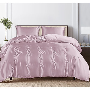 Linenwalas Tencel Lyocell Duvet Cover Set with Deep Pocket Fitted Sheet, Viscose Made from Eucalyptus Soft, Lightweight and Breathable Complete Bedding Set (Lilac, California King)
