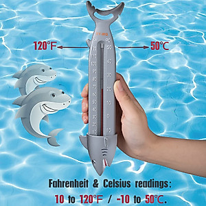 XY-WQ Large Pool Thermometer, Jumbo Easy Read for Water Temperature, Sinking for Accurate Readings - Swimming Pools, Spas, Hot Tubs, Ponds (Shark)