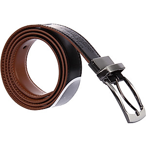 JUSTINREESS ENGLAND Eli Men’s Genuine Leather Reversible Belt 1.25", Leather Casual 2 Sides Belts with Anti-Scratch Zinc-Alloy Adjustable Buckle (Black & Brown, Size 34, Waist 32")