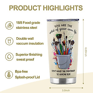 Artist Gifts for Women - Teacher Gifts for Women - Art Teacher Gifts for Her Him - Funny Birthday Gifts for Painting Lovers - Stainless Steel Coffee Cup - 20oz Tumbler with Lid Traveling Cups