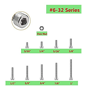 Elantek #6-32 UNC 304-Stainless Steel Hex Socket Head Cap Screws Nuts Assortment Kit