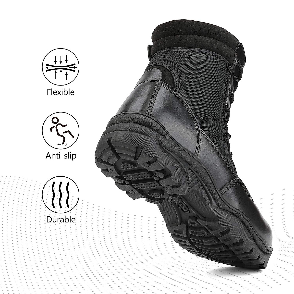 NORTIV 8 Mens Military Tactical Work Boots Side Zipper Leather Outdoor 8 Inches Motorcycle Combat Boots Size 12 Wide US Trooper-W, Black-8 Inches