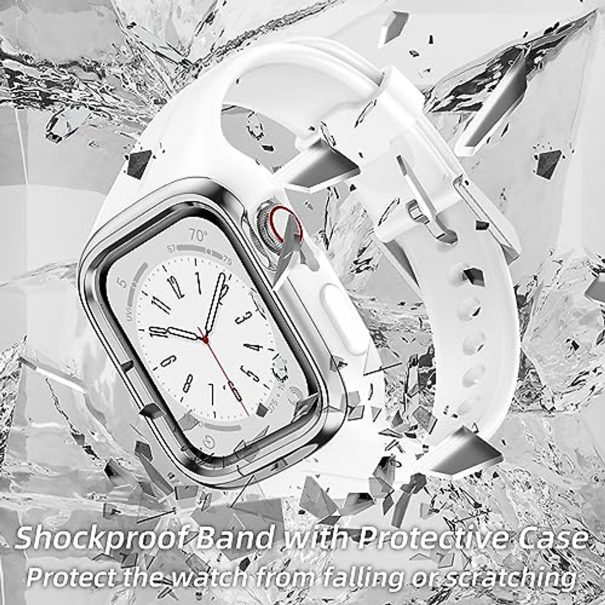 OUHENG Compatible with Apple Watch Band 41mm 40mm 38mm with Bumper Case, Women Sport Strap with Rugged Metal Edge Bumper and Silicone Cover for iWatch Series 8 7 6 SE 5 4 3 2 1, White/Silver