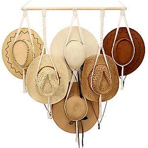 ZYP Macrame Hat Hangers Boho Hat Rack for Wall Hat Holder Display Organizer Bobo Hanging Hat Organizer Storage for Wide Brim Hats