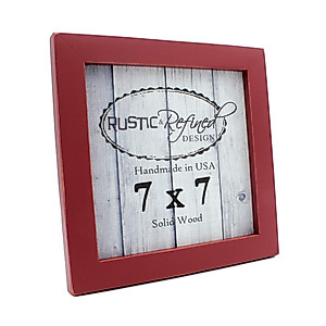 Rustic and Refined Design 7x7 Solid Wood Made in USA Picture Frame with 1 Inch Border (Gallery Collection) - Barn Red