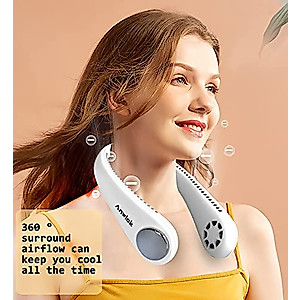 Anwick Portable Neck Fan, Hands Free Bladeless Personal Fan, 3 Speed Leafless Rechargeable USB Wearable Cooling Fan, 360° Cooling Hanging Fan, Women Men Office Travel