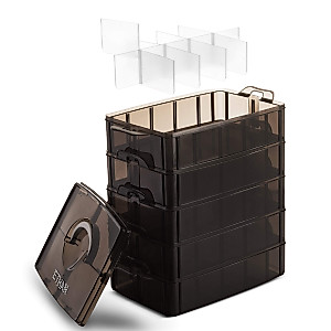 LifeSmart USA Stackable Storage Container Black 50 Adjustable Compartments Compatible with Lego Dimensions LOL Surprise Littlest Pet Shop Arts and Crafts and More (5 Tier)