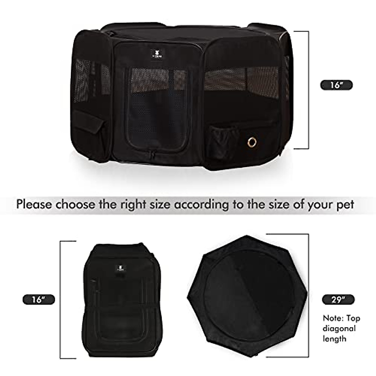 X-ZONE PET Portable Foldable Pet Dog Cat Playpen Crates Kennel/Premium 600D Oxford Cloth,Removable Zipper Top, Indoor and Outdoor Use (Small, Black)