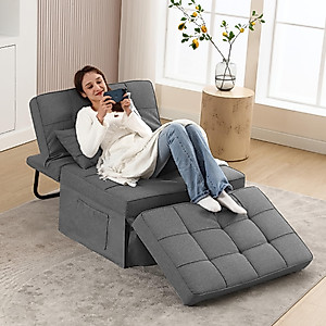 YOUDENOVA Sofa Bed, 4 in 1 Multi-Function Convertible Ottoman Chair Bed, Modern Breathable Linen Folding Couch Bed with Adjustable Backrest for Living Room Apartment Office, Light Grey