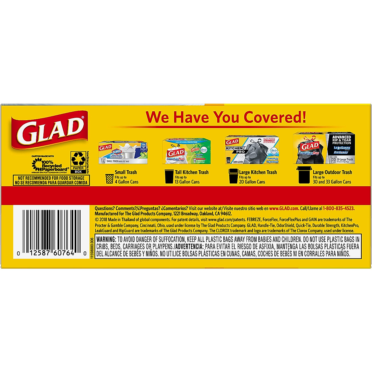Glad® Tall Kitchen Handle-Tie® Trash Bags - 13 Gallon White Trash Bag - 50 Count (Package May Vary)