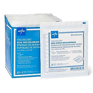 Medline Nonwoven Drain Sponges, Sterile, 6-Ply Gauze, 4" x 4", 2 Count (Pack of 300)