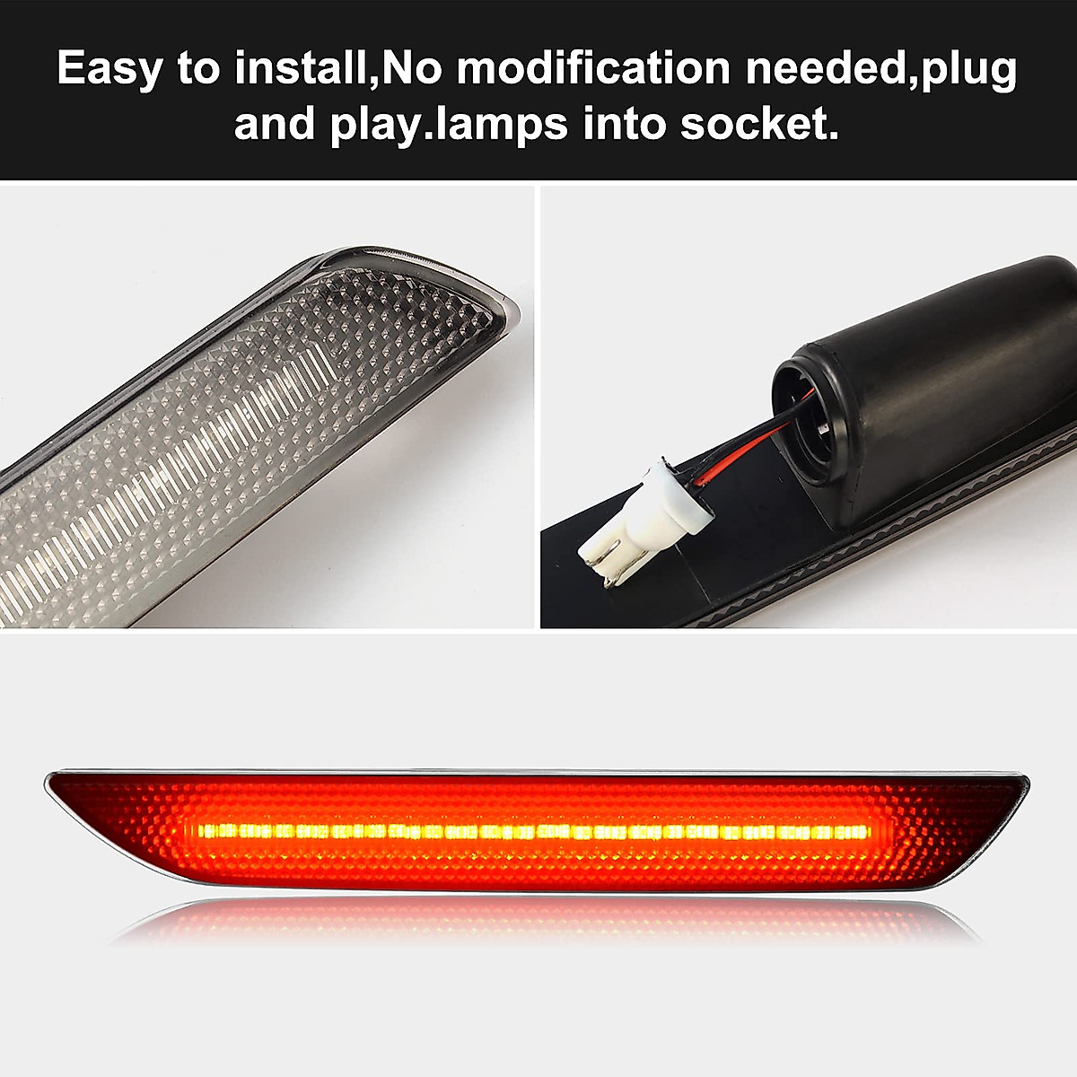 LDETXY LED Rear Side Marker Lights for Ford Mustang 2015-up, LED Smoked Back Side Marker Lights Rear Bumper Lights Reflectors Assembly for 2015+ Ford Mustang Accessories - Rear 2PCS