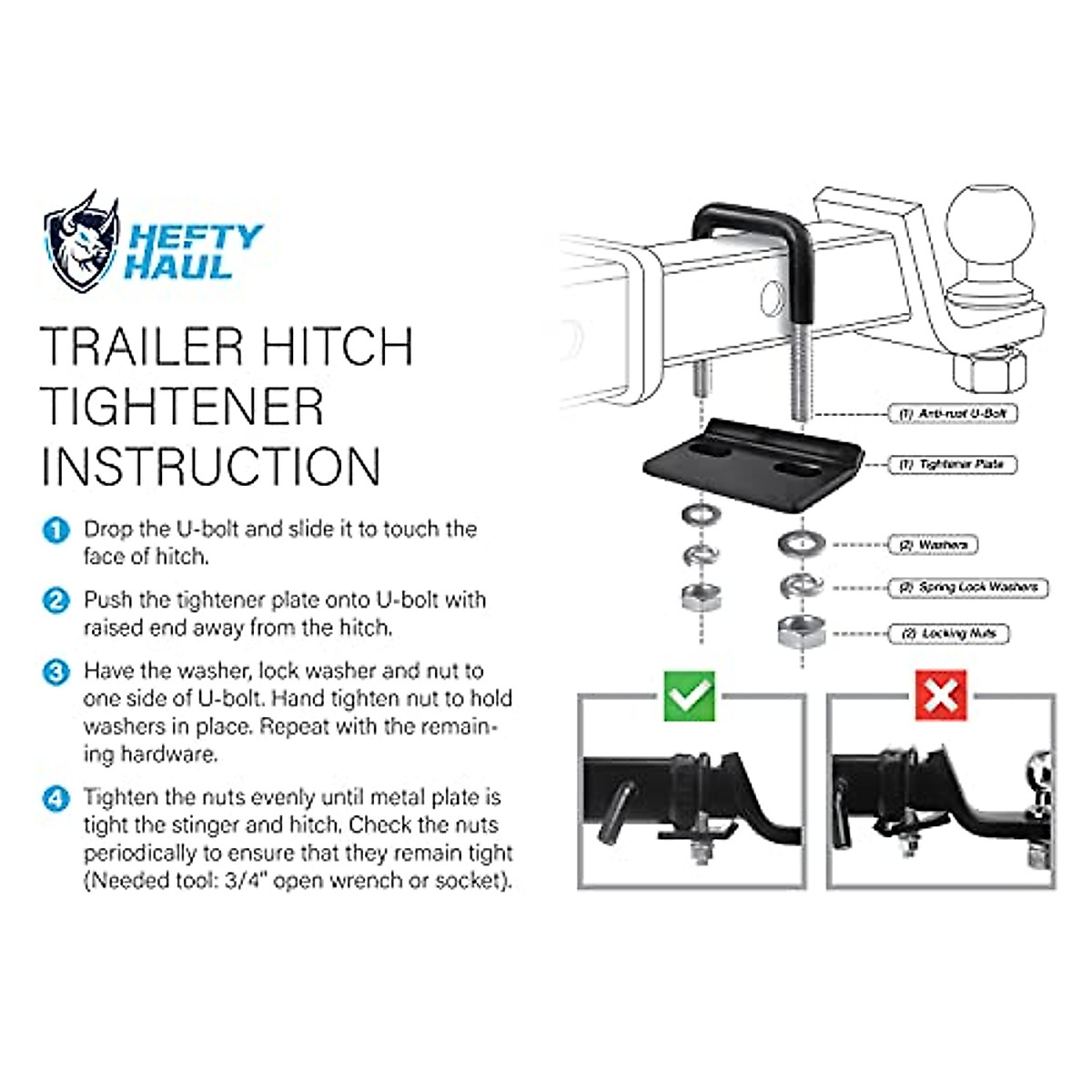 Hefty Haul Trailer Hitch Tightener for 1.25" and 2" Hitch Anti Rattle, Heavy Duty Steel, Anti Rattle Hitch Tightener 2 Inch, Trailer Hitch Accessories, Hitch Clamp, Tow Hitch Stabilizer, 1 Pack