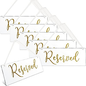 6 Pcs Reserved Signs for Wedding Chairs Reserved Chair Signs Reserved Hanging Sign Reserved Signs for Wedding Reserved Seating Signs for Chairs Acrylic Handmade Seat Signs with Ribbon(Gold)