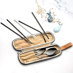 EvaCrocK Travel Utensils with case | 9-Piece Reusable Utensils, Stainless Steel Portable Silverware Travel Cutlery set, Camping Flatware Utensil sets for Lunch [9 Piece Black]