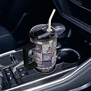 Niapessel Leak Proof Tumbler, Insulated Water Bottles with Straw, Retro Paris Art Insulated Cup with Handle 40 Oz Stainless Steel Flask for School, Travel, Car, Sports, Work