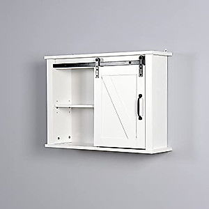 HBRR 27x19 Inch Wall Mount Bathroom Medicine Cabinet with 2 Adjustable Shelves & Barn Door, White, 27.16 "Lx7.8 0" Wx19.68 H