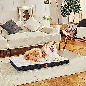 LIORCE Large Dog Crate Bed for Large Dogs - Big Orthopedic Dog Beds with Removable Washable Cover, Cooling Egg Foam Pet Bed Mat with Waterproof Liner, Non-Slip Bottom, 36 x 22 inch, White