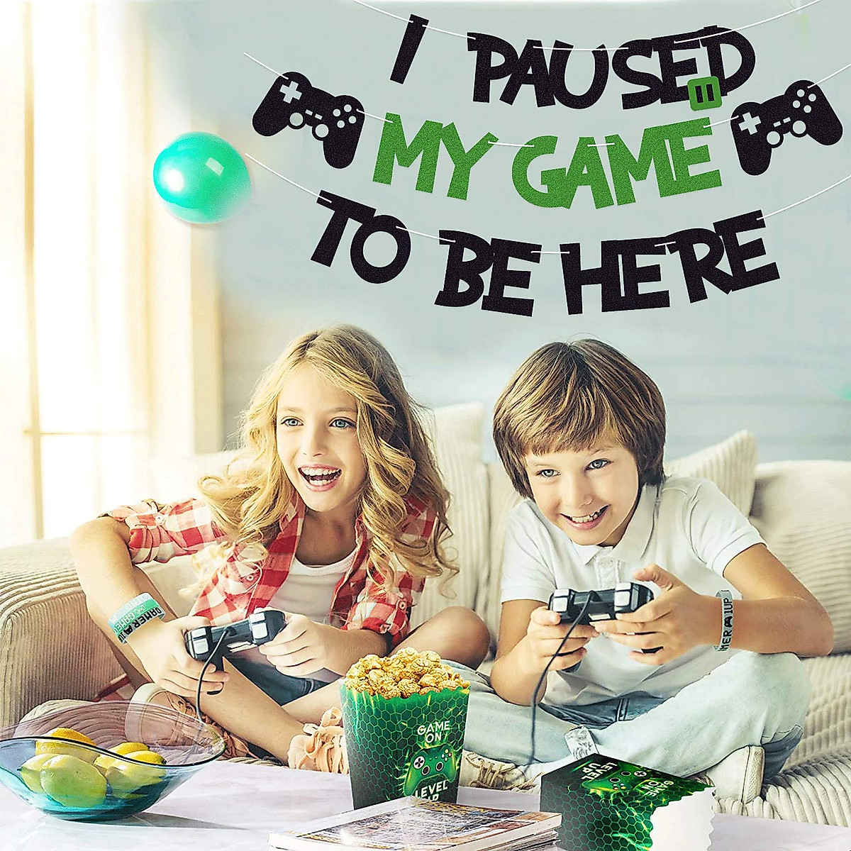 Purp Pie I Paused My Game To Be Here Banner Glitter Gamer Theme Party Decoration Sign Kids Children Boys Video Game Birthday Parties Supplies