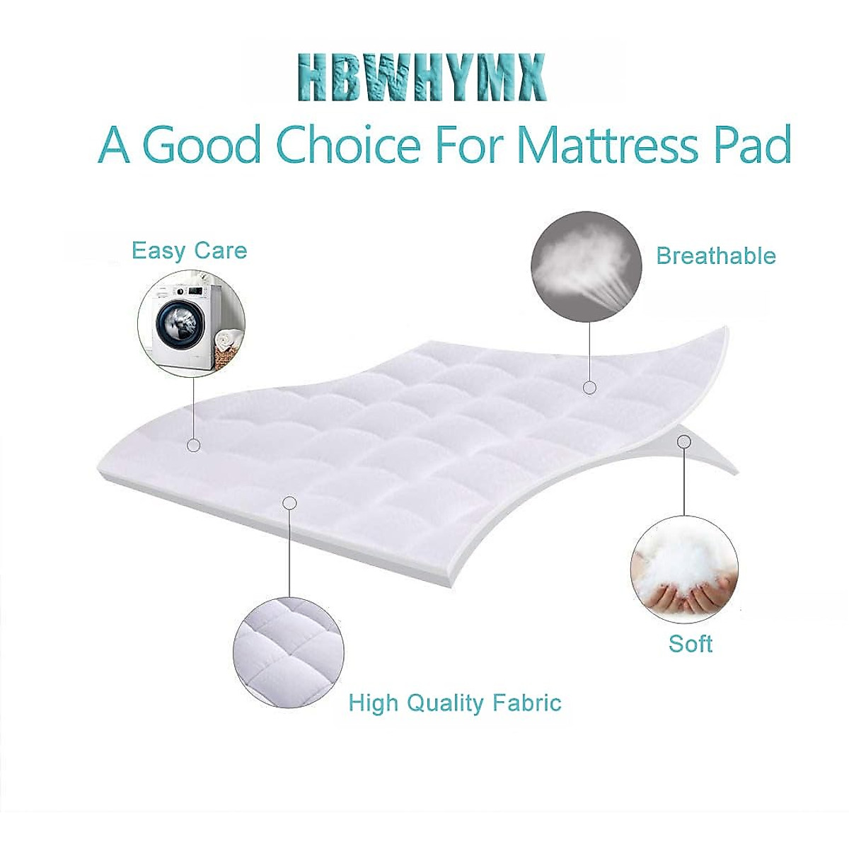 Queen Size Mattress Topper Pillow Top Mattress Protector Quilted Fitted Mattress Pad 8-21" Deep Pocket Cooling Mattress Cover Easy Installation and Care Fitted Sheets (White, 60x80 Inches, Queen)