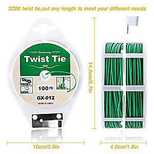 Praaest Twist Tie, 328 Feet (100m), Green Coated Garden Plant Ties with Cutter for Garden Plant Support, Multifunctional Wire Twine for Organizing Home, Office, Gardening, Vines, Flowers (1 Pack)