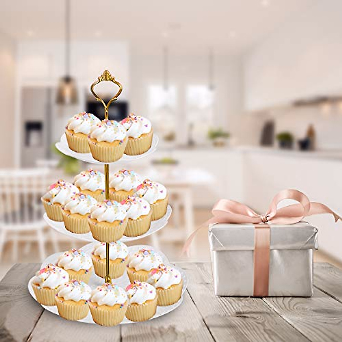 Coitak 3 Tier Cupcake Stand, Plastic Tiered Serving Stand, Dessert Tower Tray for Tea Party, Baby Shower and Wedding (Round)
