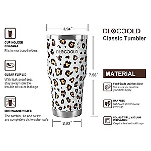 DLOCCOLD 30 oz Tumbler with Lid and Straw, 18/8 Stainless Steel Vacuum Insulated Coffee Tumbler,Insulated Travel Mug Water Cup with Leak-Proof Flip Lid,Metal Straw,Cleaning Brush & Gift Box