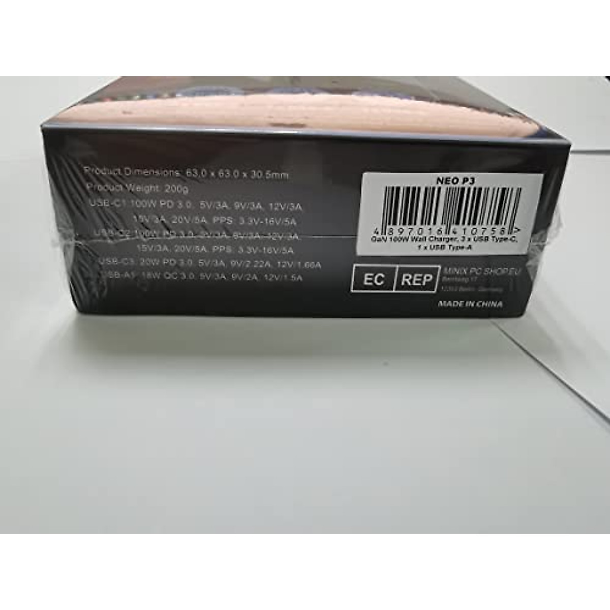 MINIX NEO P3 100W Turbo 4-Ports GaN Wall Charger, 3 x USB-C Port Fast Charging Adapter(Max 100W/20W), 1 USB-A (Max 18W). Compatible with MacBook Pro Air, iPad Pro, iPhone 13,12,Galaxy S9 and More.