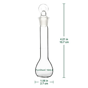 FunChem Glass Volumetric Flask with Glass Stopper, Borosilicate Glass Heavy Wall, Class A, Tolerance ±0.05 ml, 10 ml (Pack of 1)
