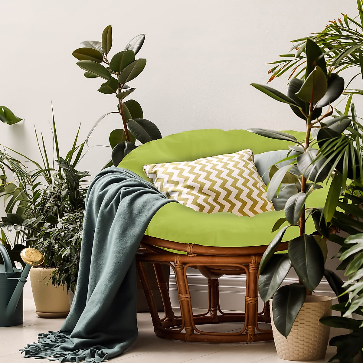 Tikitup Papasan Chair Cushion Cover, Water Resistant Outdoor Papasan Cushion Cover Only, 55in Egg Chair Cushion Cover Unfading Soft Skin-Friendly Polyester (Fruit Green 55in)