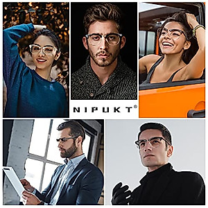 Nipukt Eyewear Frames, Blue Light Glasses Lightweight, Computer Gaming/Phones/TV Glasses, Office/Outdoor Glasses for Women or Men, Anti Eyestrain Glasses, Clear Gold Frame